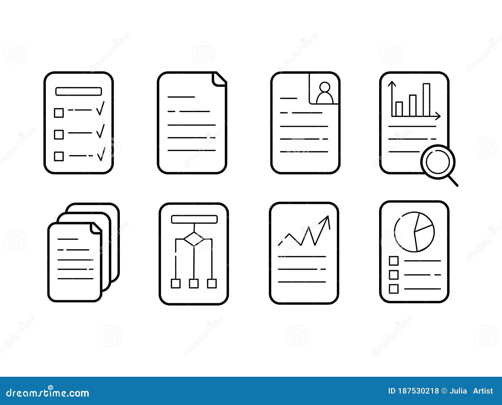 Documents icon set. stock vector. Illustration of design - 187530218