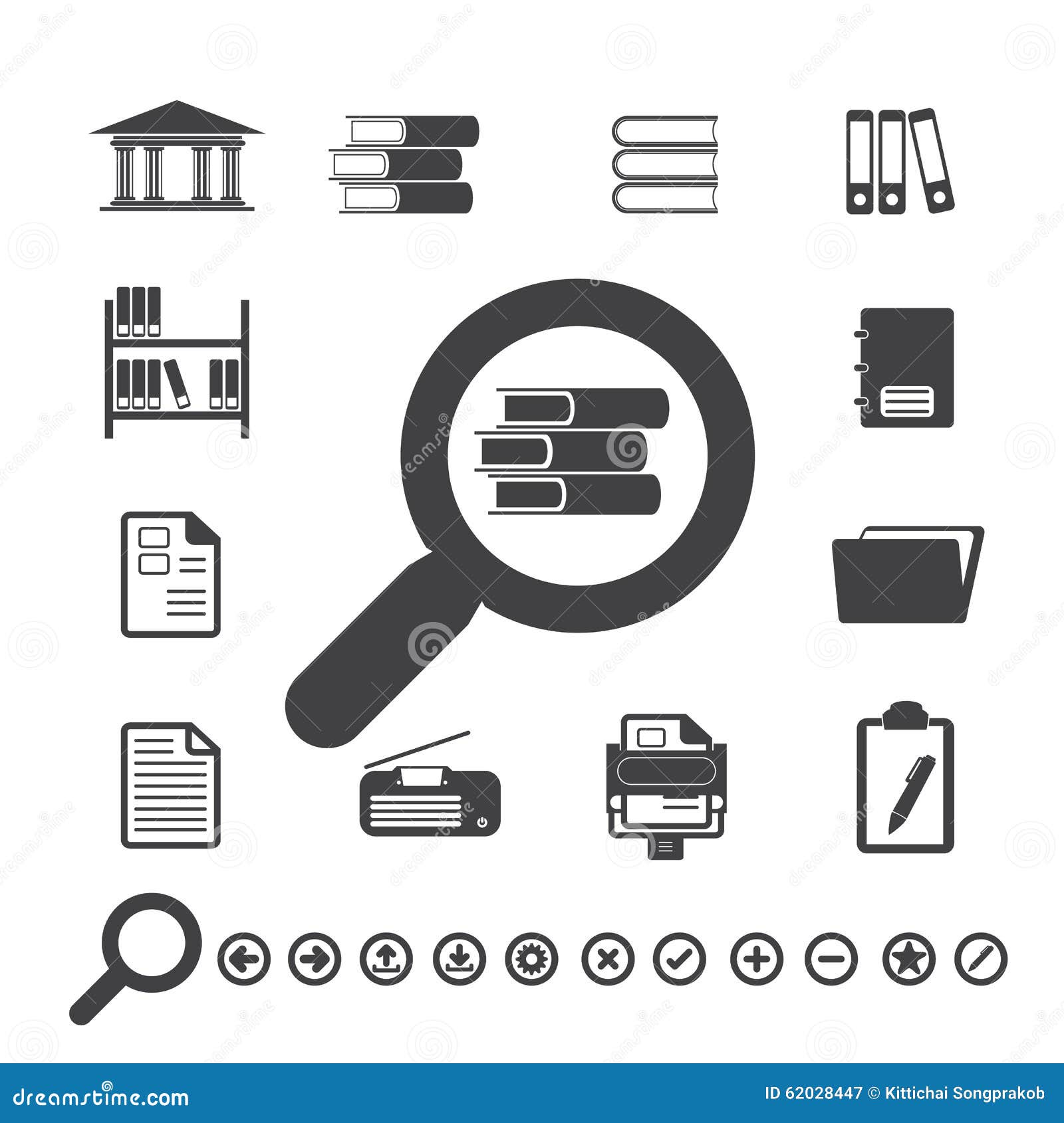 Documents Icons and Library Icon. Stock Vector - Illustration of search ...