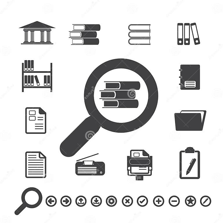Documents Icons and Library Icon. Stock Vector - Illustration of search ...