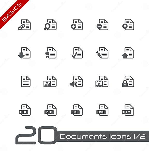 Documents Icons - Set 1 of 2 // Basics Stock Vector - Illustration of ...