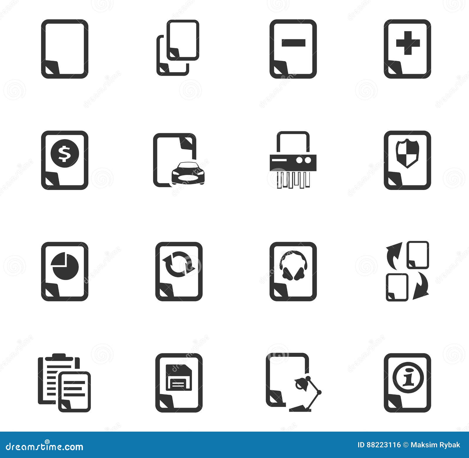 Documents icons set stock vector. Illustration of page - 88223116