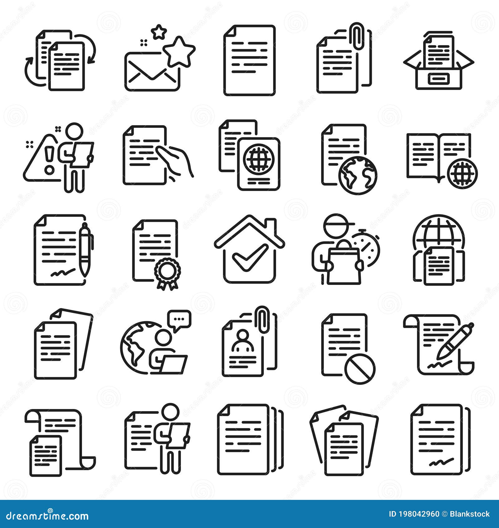 Documents Line Icons. Copy Files, Contract Agreement, Passport ... Documents Line Icons. Copy Files, Contract Agreement, Passport ...