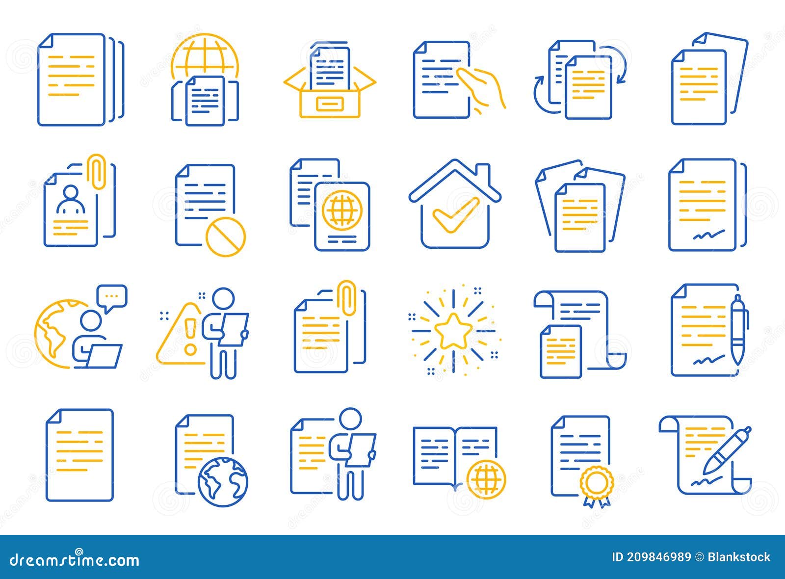Documents Line Icons. Copy Files, Contract Agreement, Passport ...