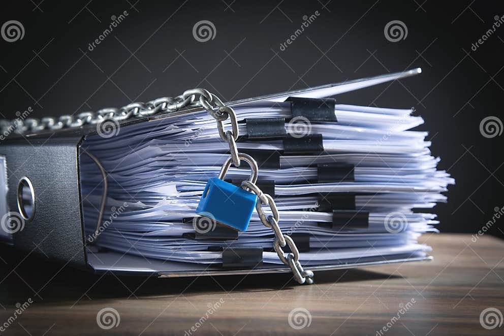 Documents Locked with Padlock and Chains Stock Photo - Image of privacy ...