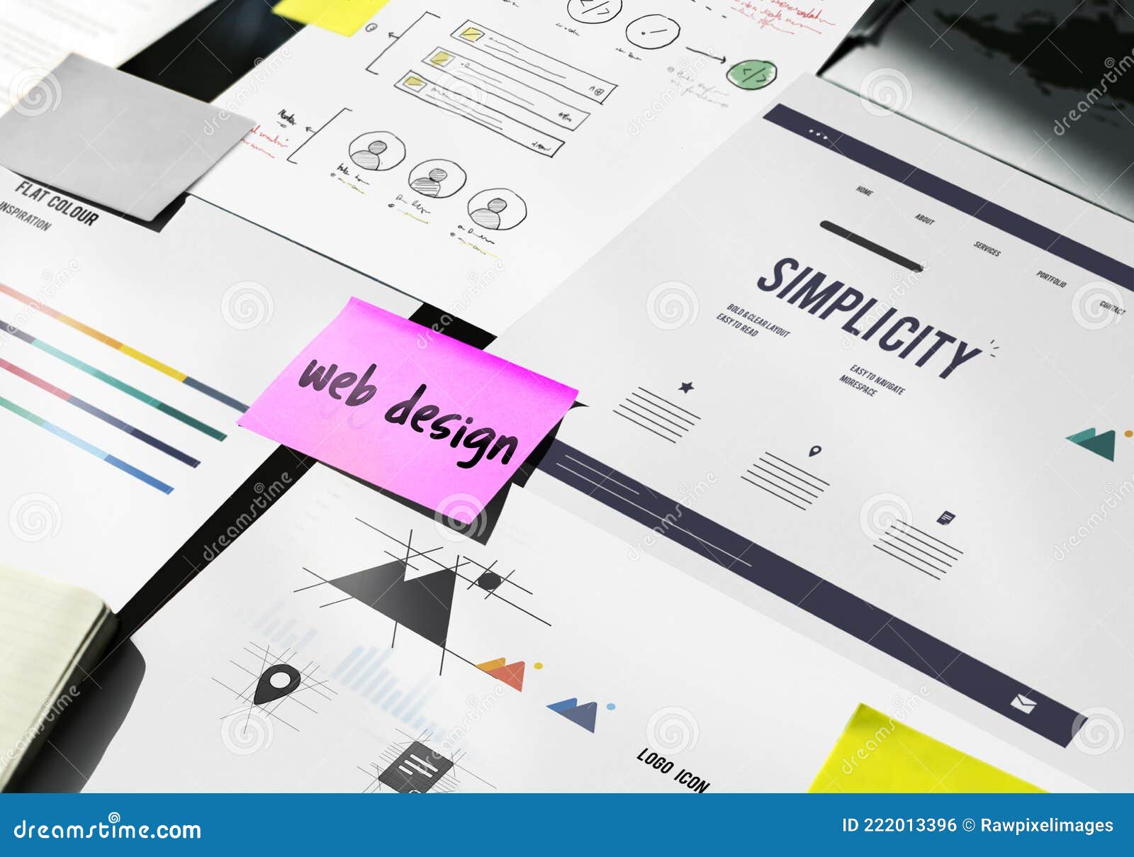 Documents on Minimal Web Design Stock Photo - Image of global ...