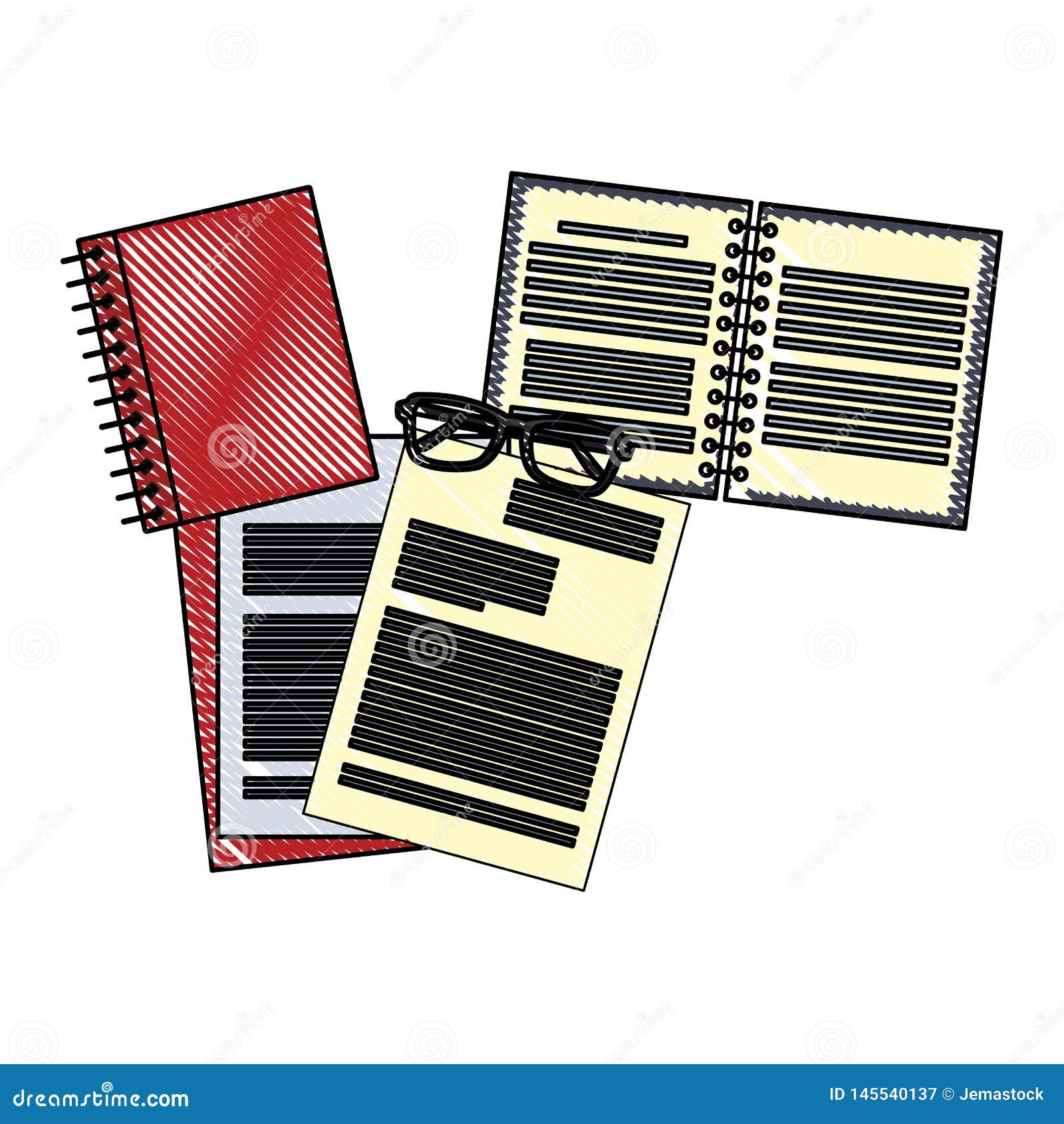 Documents and Notebook with Glasses Scribble Stock Vector ...