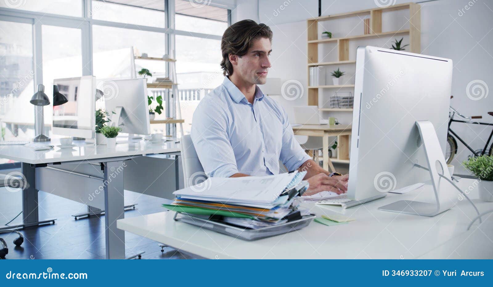 Documents, Office and Businessman on Computer for Online Project ...