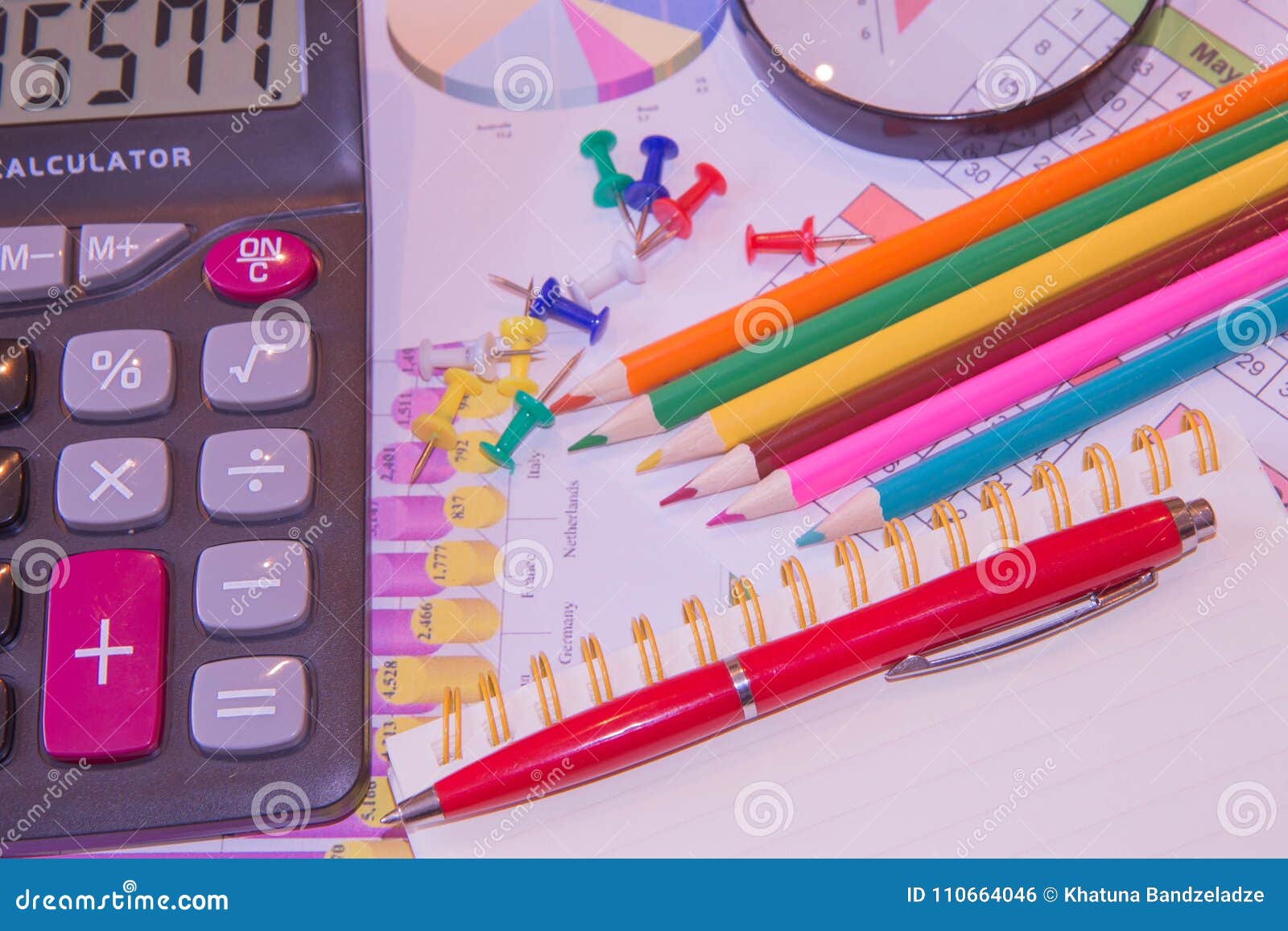 The Documents Painted Colorful Graphics. Graphics Calculator, Magnifier ...