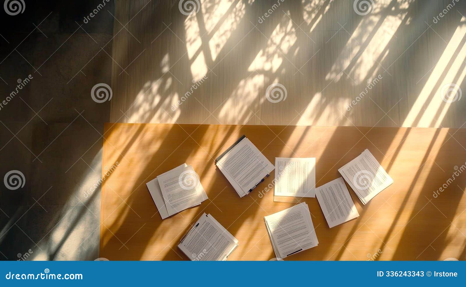 Documents on Table, View from Top To Down. Business Background with ...