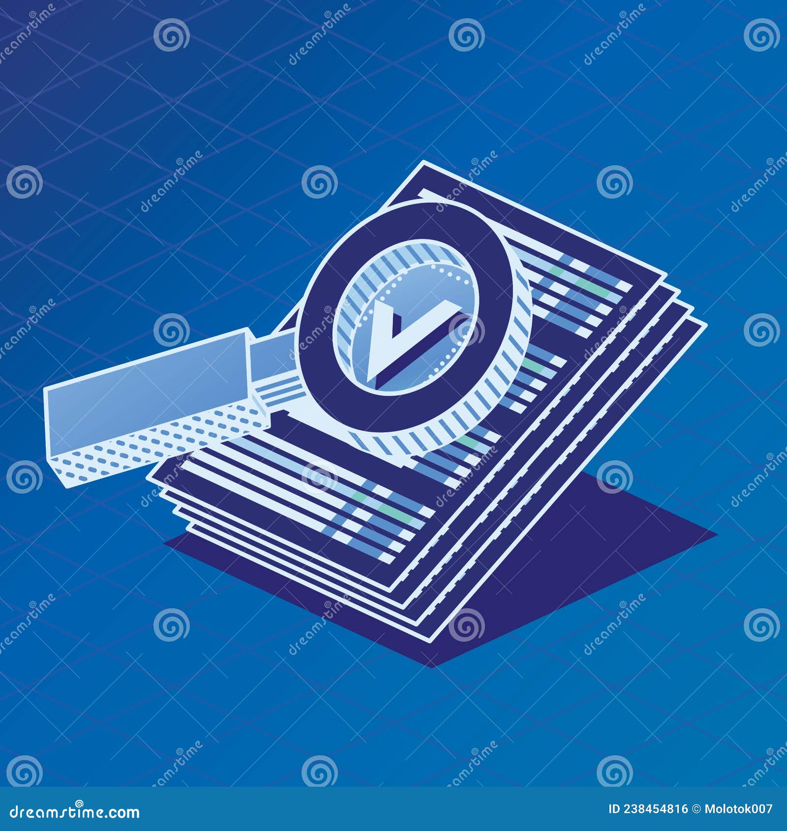 Documents Under Magnifying Glass. Vector Illustration Stock Vector ...