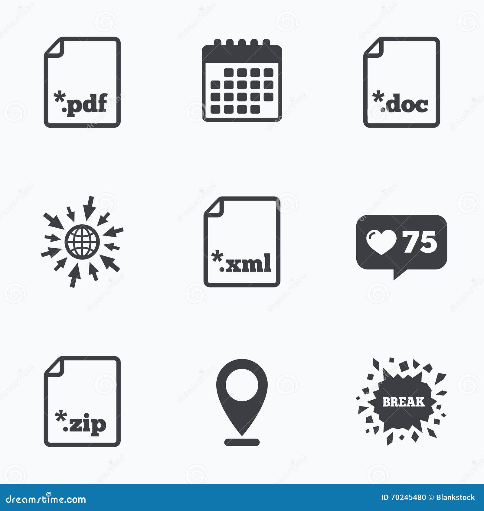 Documenttekens De Symbolen Van Dossieruitbreidingen Vector Illustratie ...