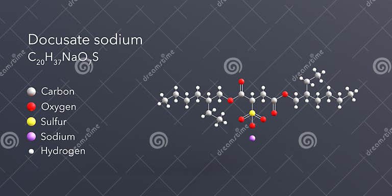 Docusate Sodium Molecule 3d Rendering, Flat Molecular Structure with ...