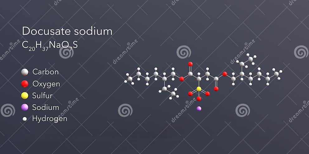 Docusate Sodium Molecule 3d Rendering, Flat Molecular Structure with ...