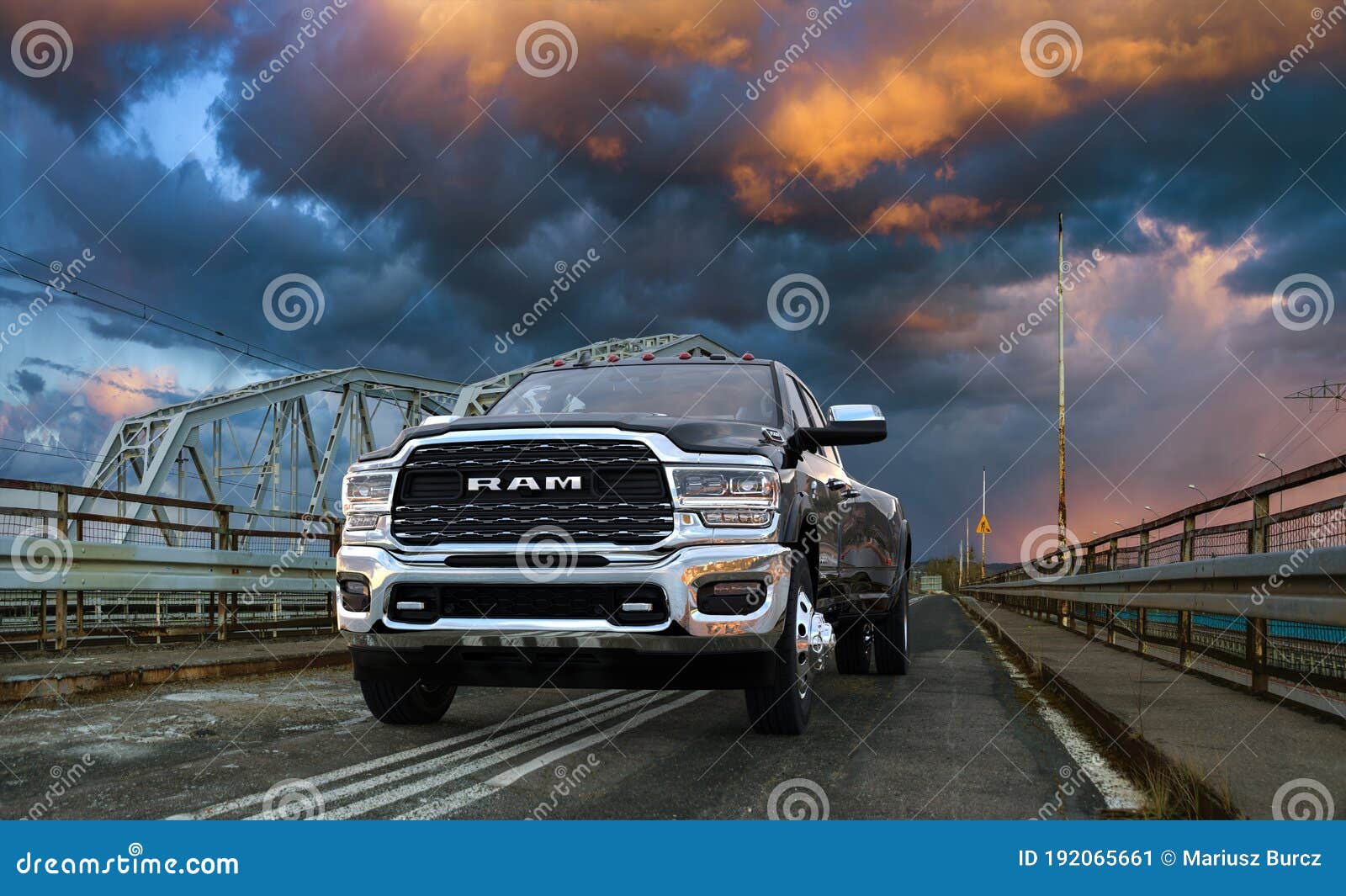 Dodge Ram 2500 on the Old Bridge during an Evening Storm Editorial ...