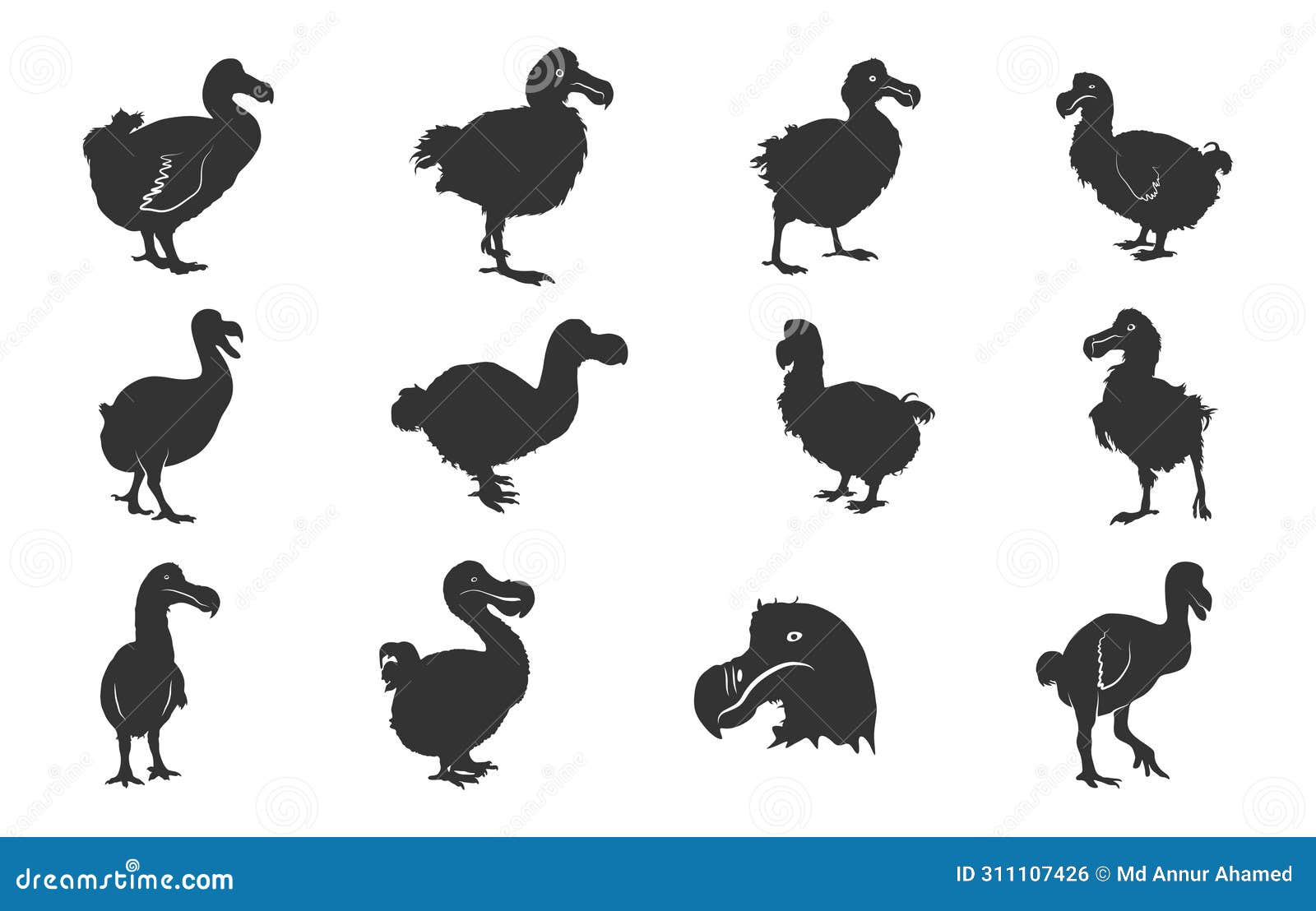 Dodo Silhouettes, Dodo Bird Silhouette, Dodo Bird Vector Illustration ...