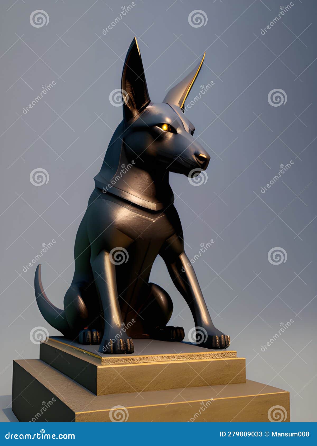 Dog or Anubis Statue on Dark Room, Ai Generated Stock Illustration ...