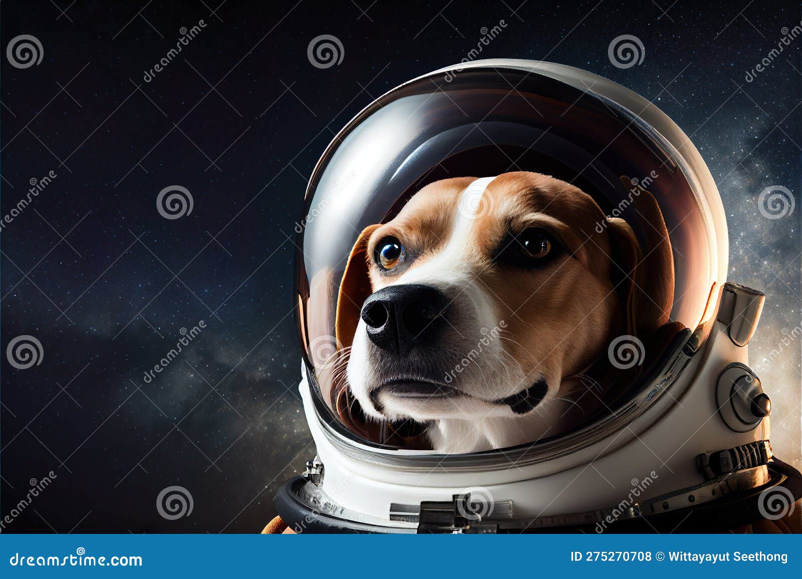 Dog Astronaut in Space. Space Dog in a Spacesuit with Space Background ...