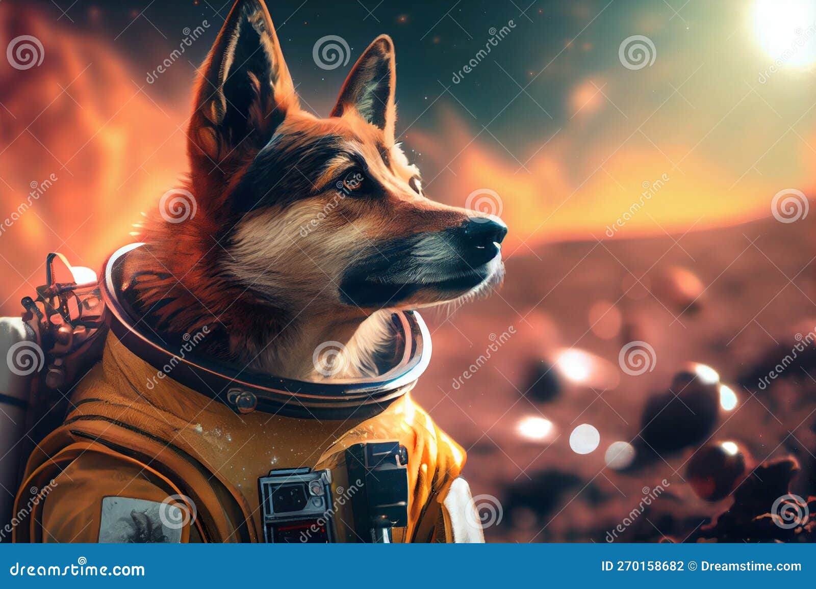 Dog in Astronaut Suit, Cosmos Space, Interstellar Journey. Generative ...