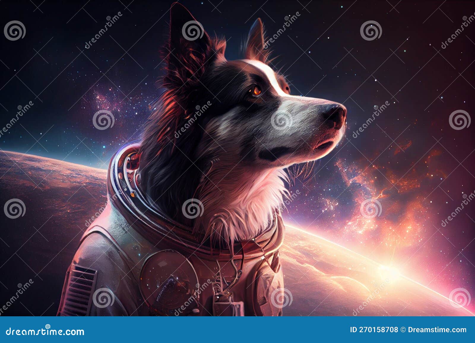 Dog in Astronaut Suit, Cosmos Space, Interstellar Journey. Generative ...
