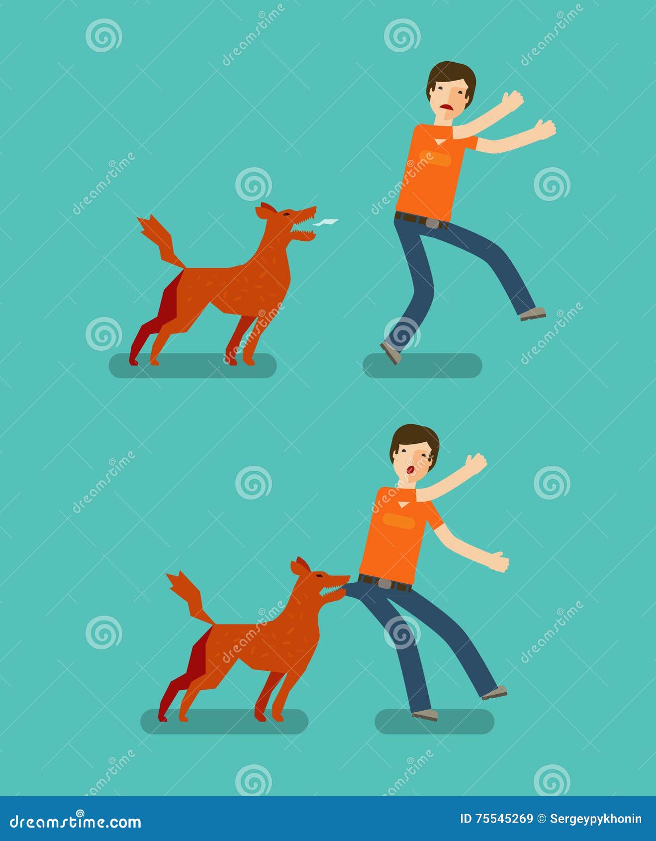 Dog Bite Man. Cartoon Vector Illustration Stock Vector - Illustration ...