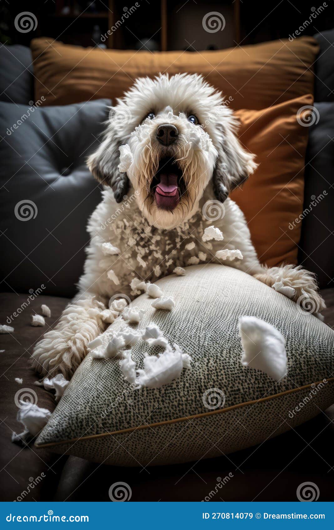 Dog that Destroys the Sofa Cushions with a Surprised Face, Illustration ...