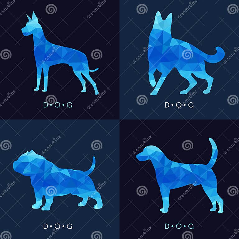 Dog - Blue Low Poly Vector Set Design Stock Vector - Illustration of ...