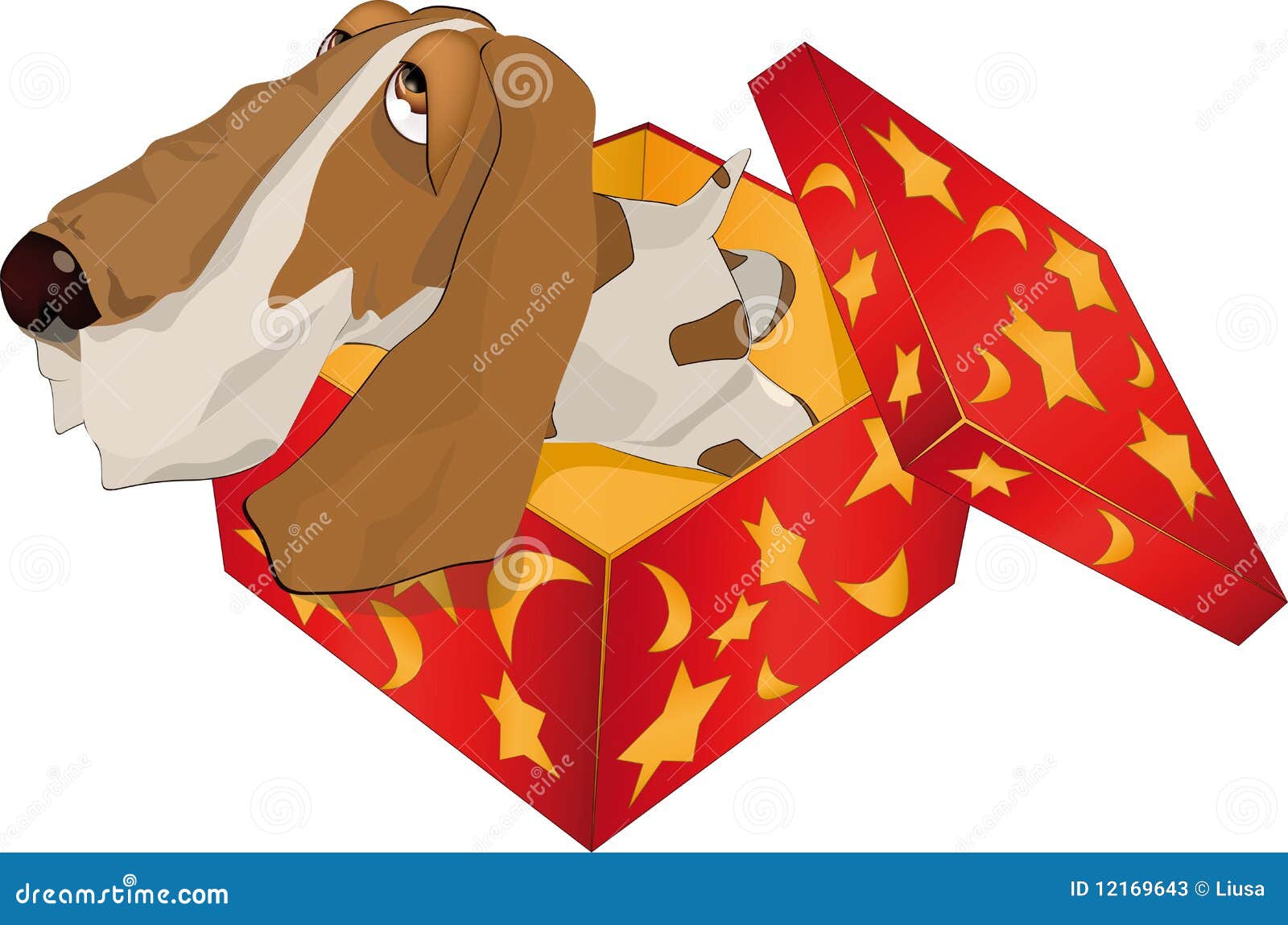 Dog in a box stock vector. Illustration of color, childhood - 12169643