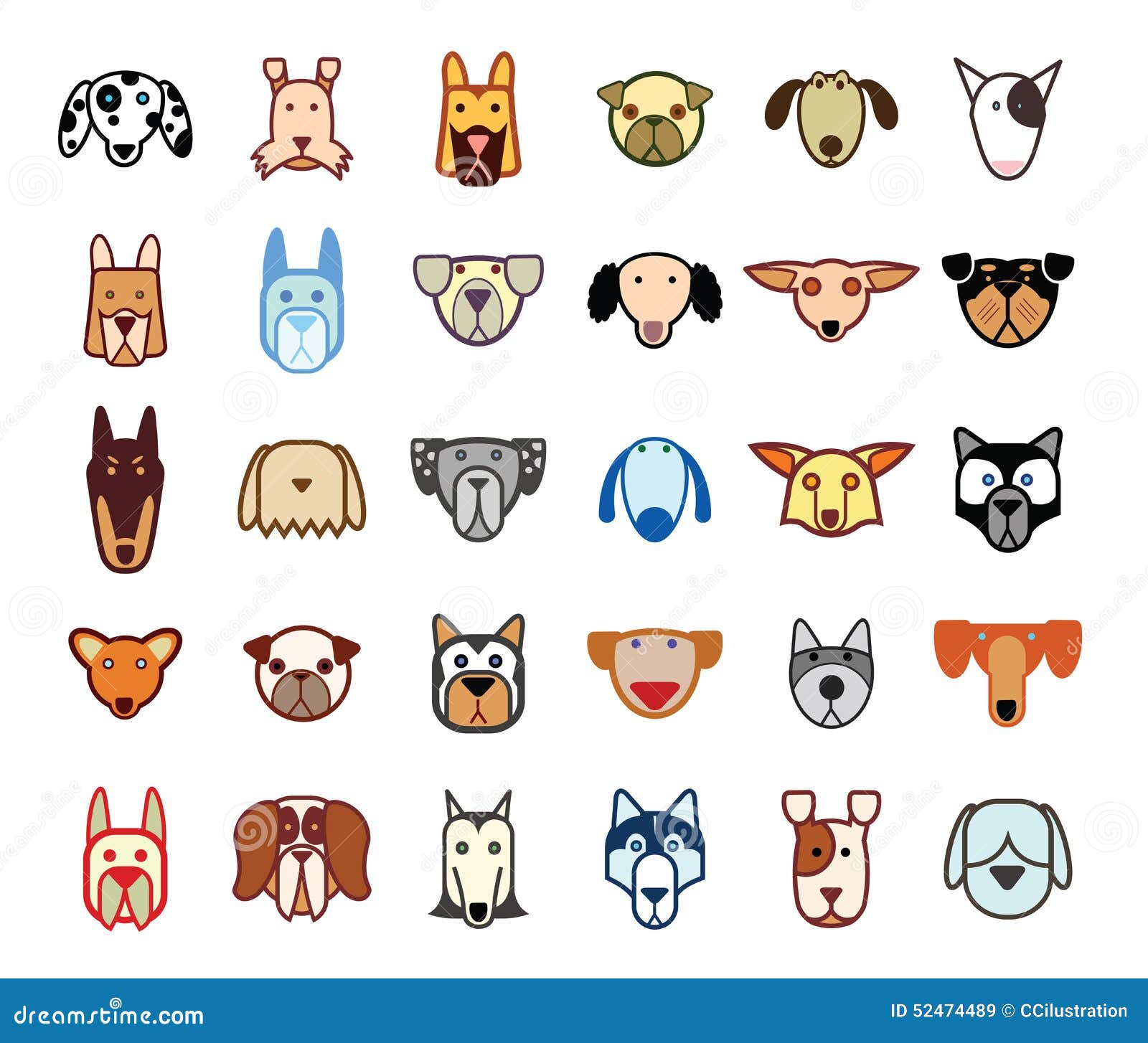 Dog Breed Collection Icons - Vector Illustration. Stock Vector ...