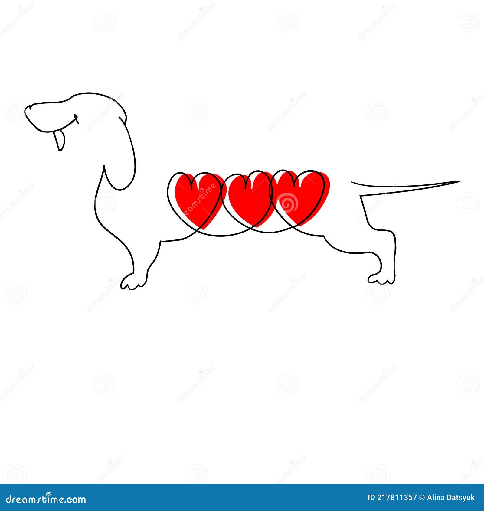 Dachshund in the Form of a Linear Squiggle with Hearts. Stock ...