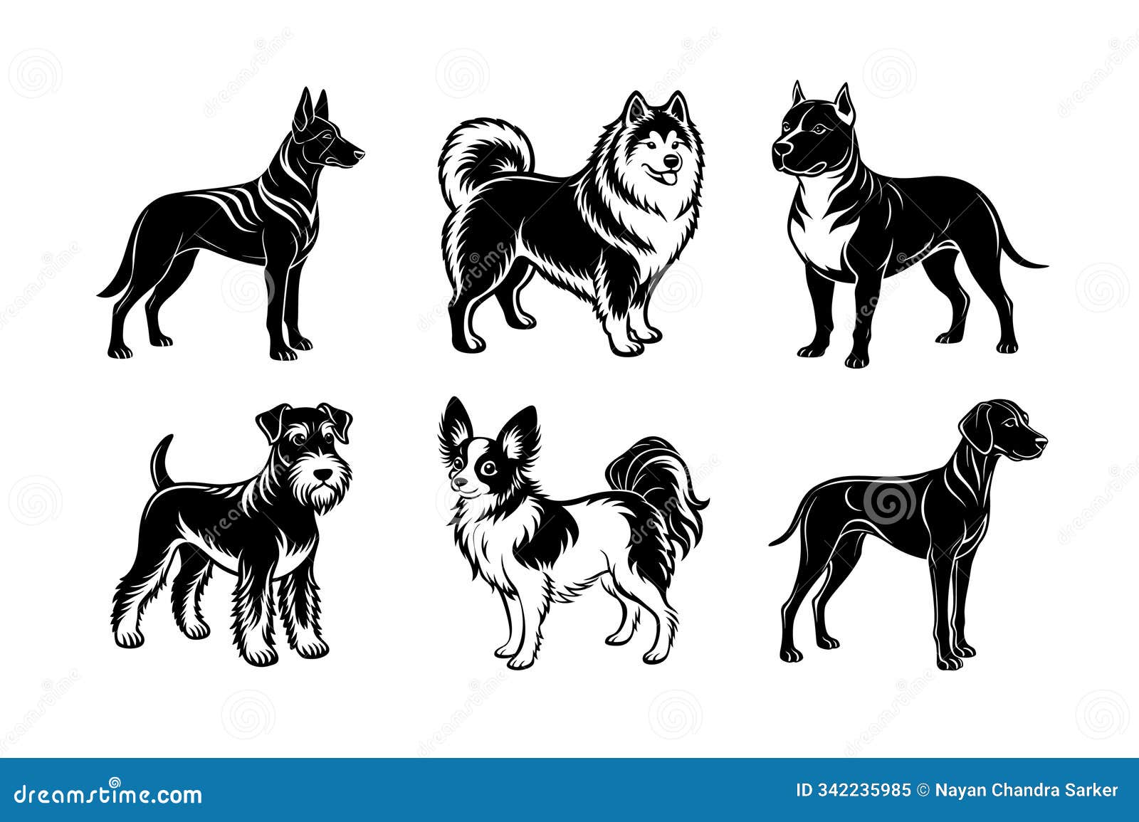Dog Breed Vector Silhouette Set Stock Illustration - Illustration of ...