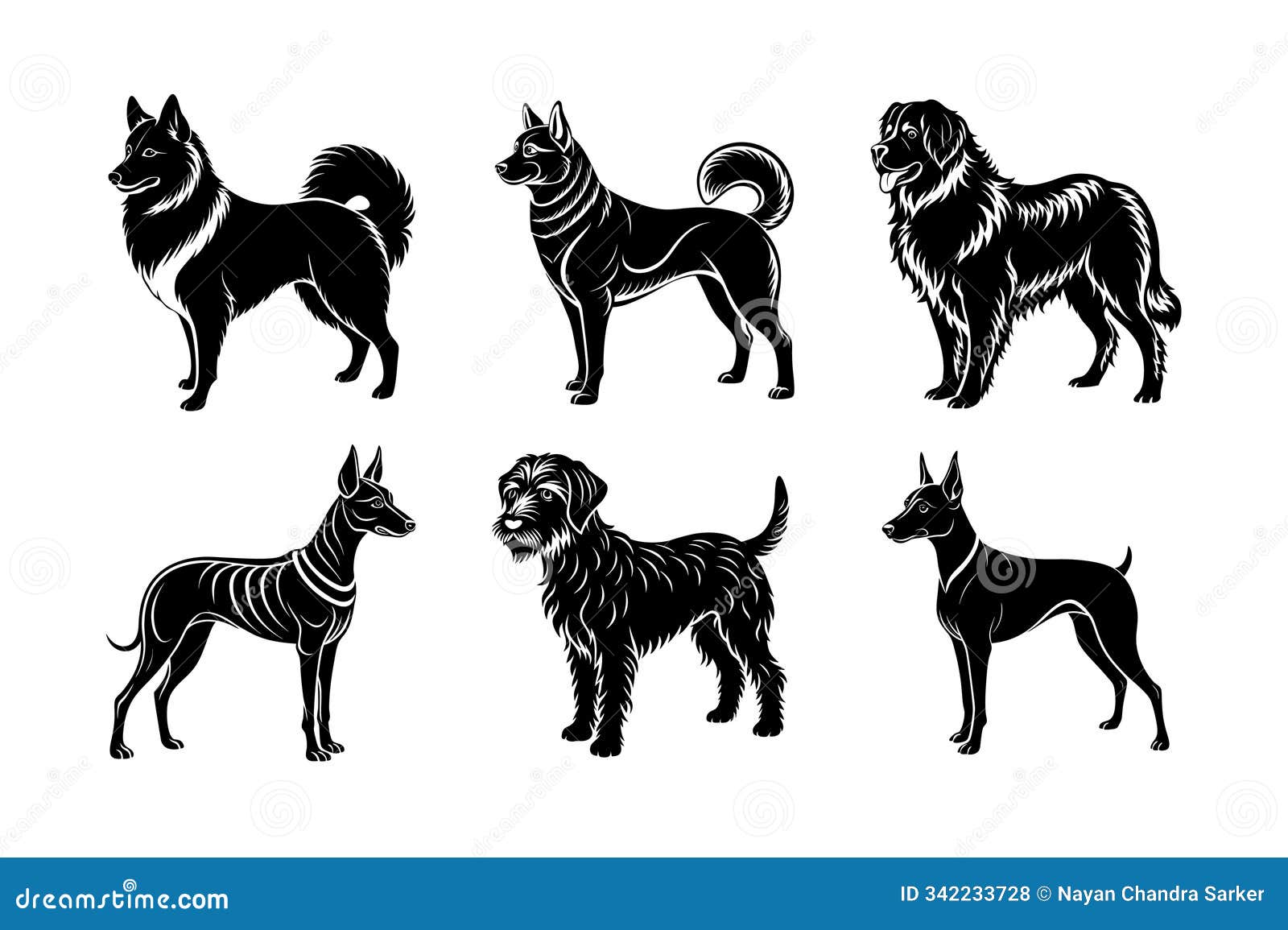 Dog Breed Vector Silhouette Set Stock Vector - Illustration of variety ...