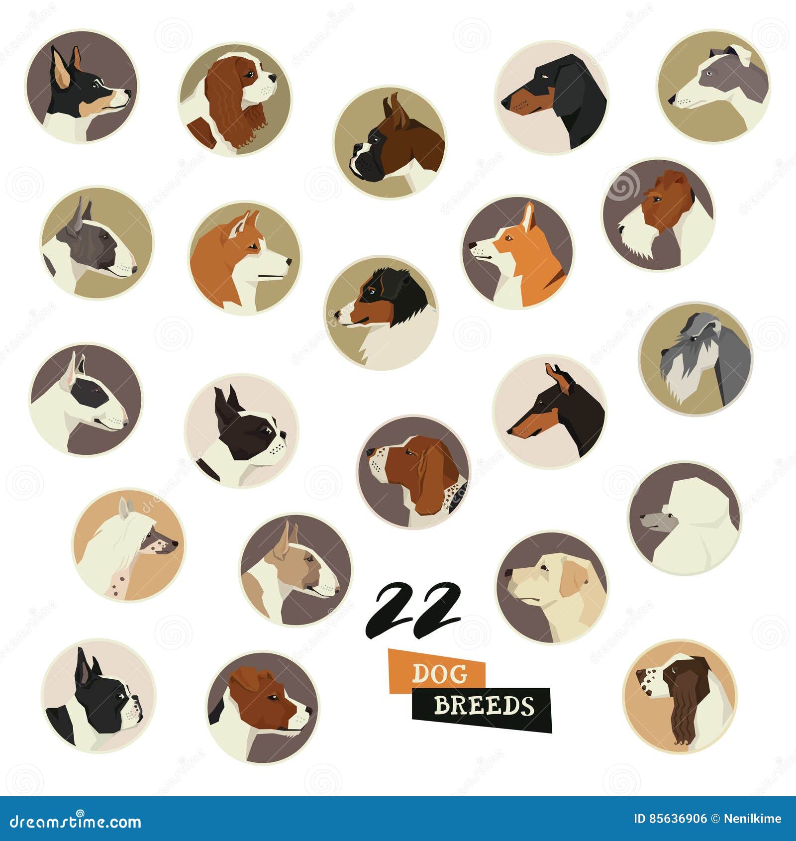 Dog Breeds Vector Set of 22 Round Frames Stock Vector - Illustration of ...