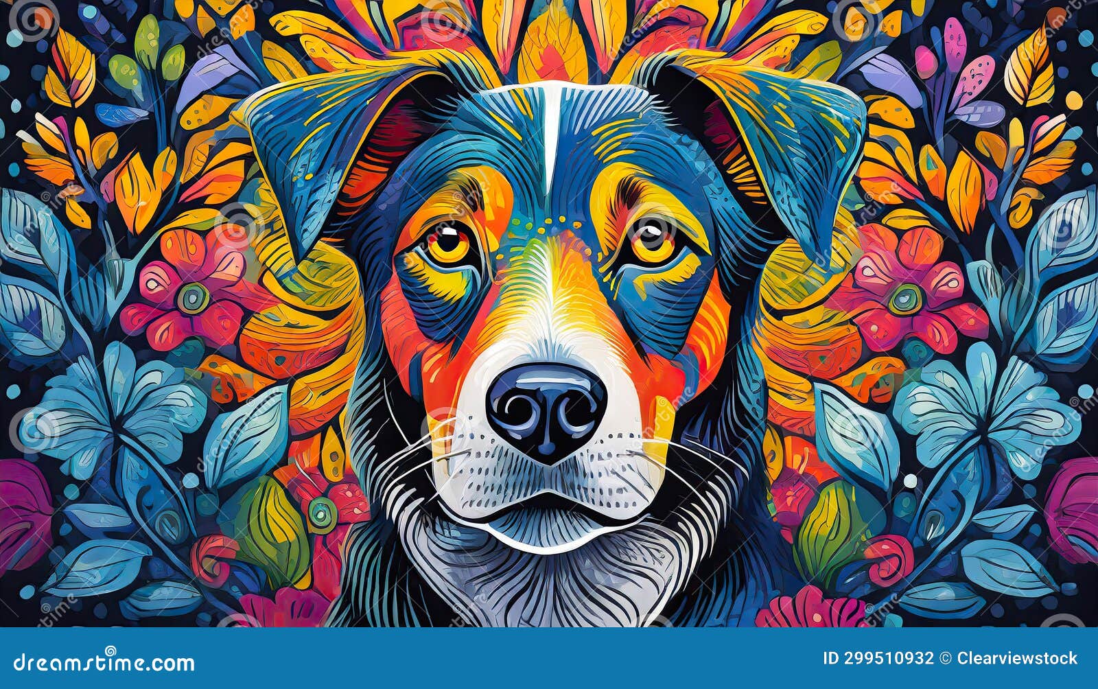 Dog Bright Colorful and Vibrant Poster Illustration Stock Illustration ...
