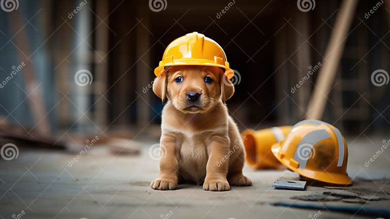 Dog Builder in a Construction Helmet. Stock Photo - Image of labrador ...