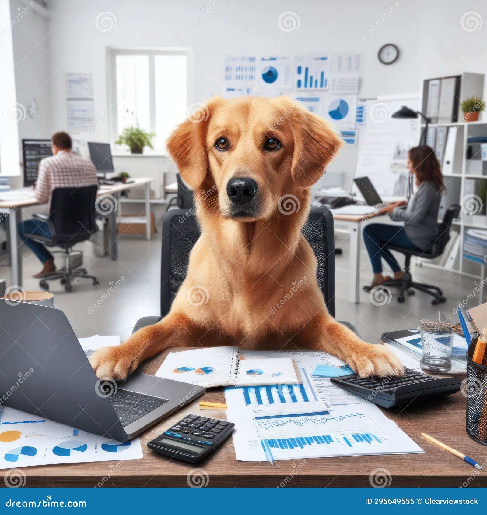 Dog Busy at Work with Charts and Graphs Stock Illustration ...