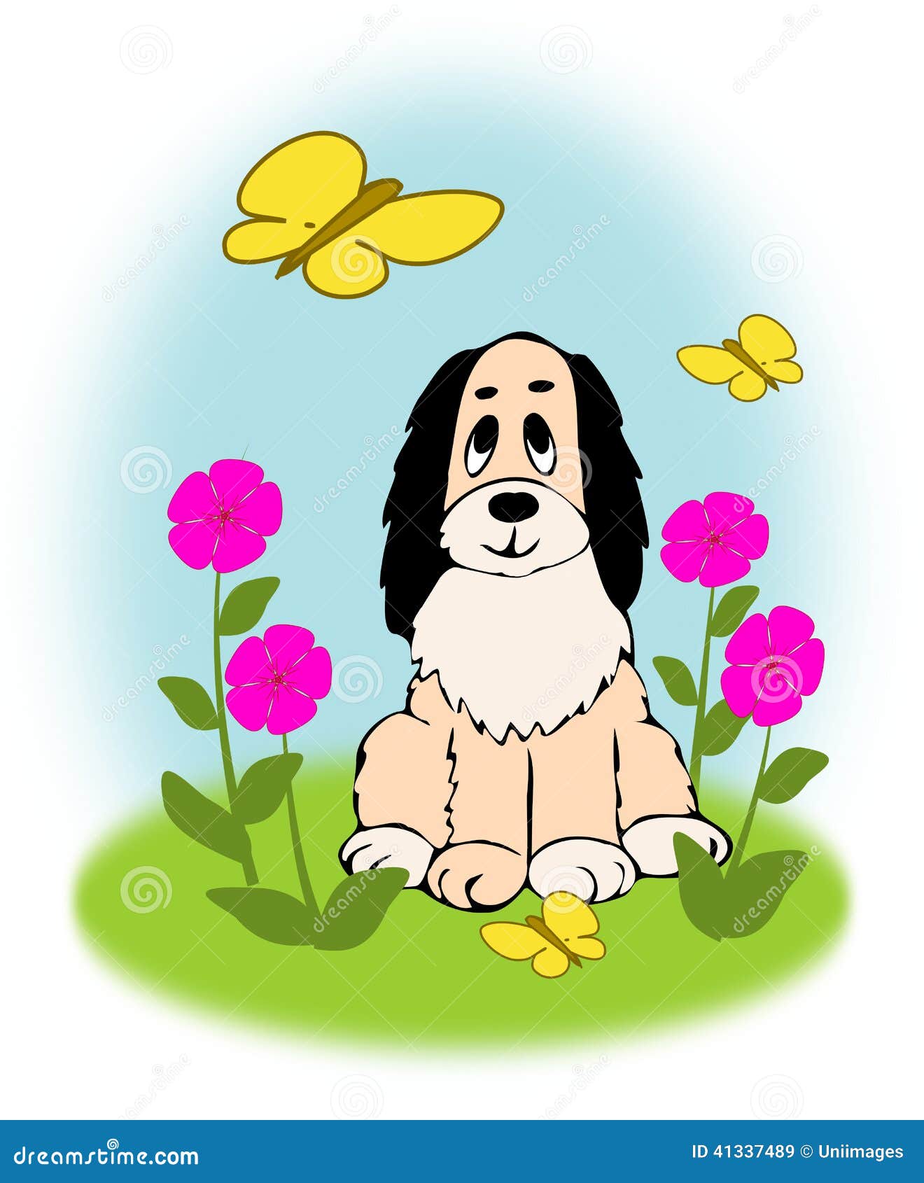 Dog and Butterflies stock illustration. Illustration of garden - 41337489