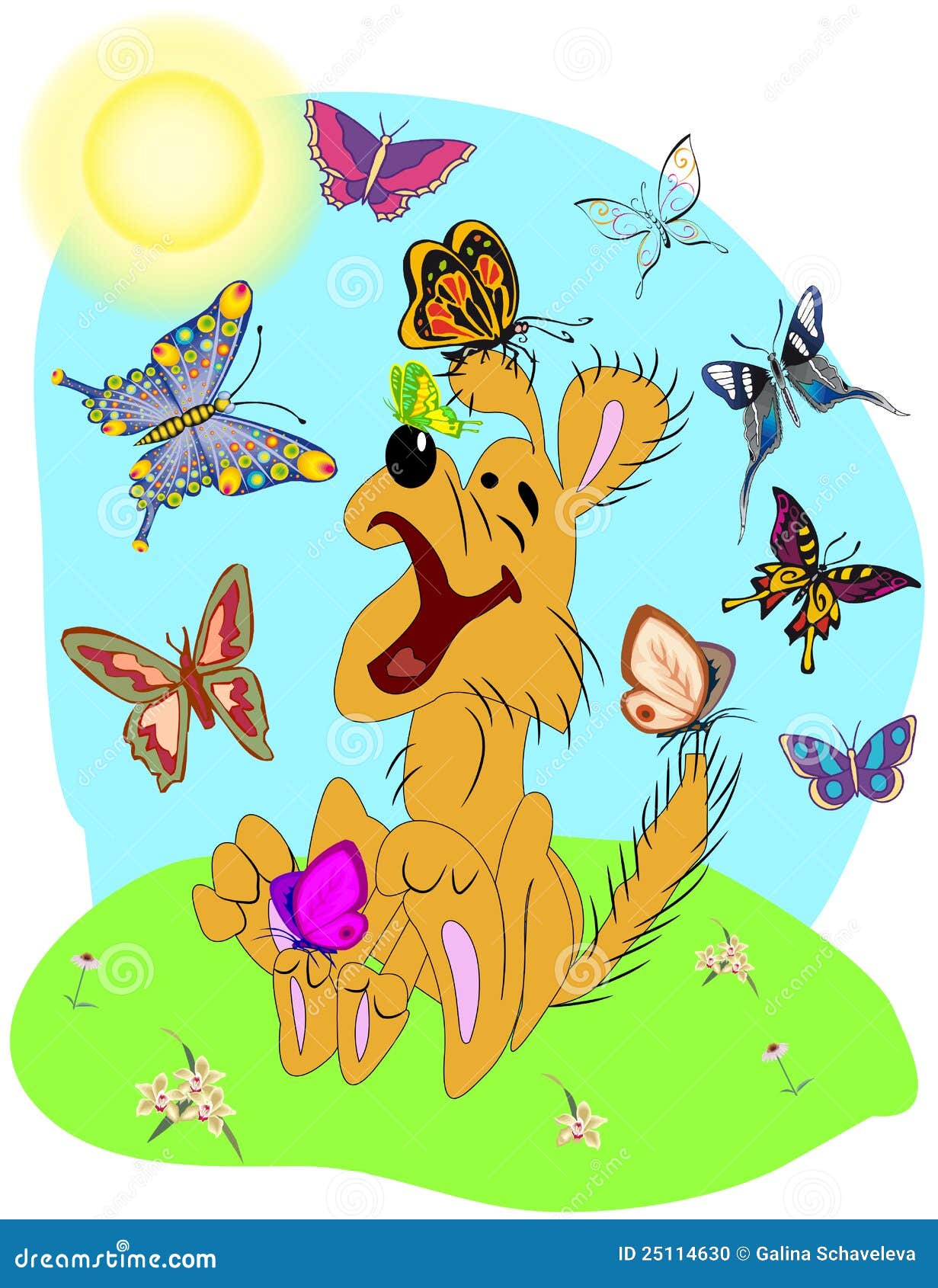 Dog and butterfly stock vector. Illustration of green - 25114630
