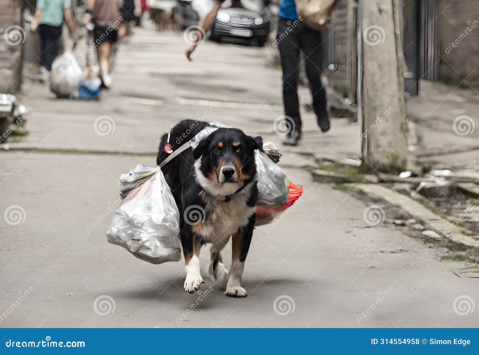 A dog carrying some Litter stock illustration. Illustration of people ...