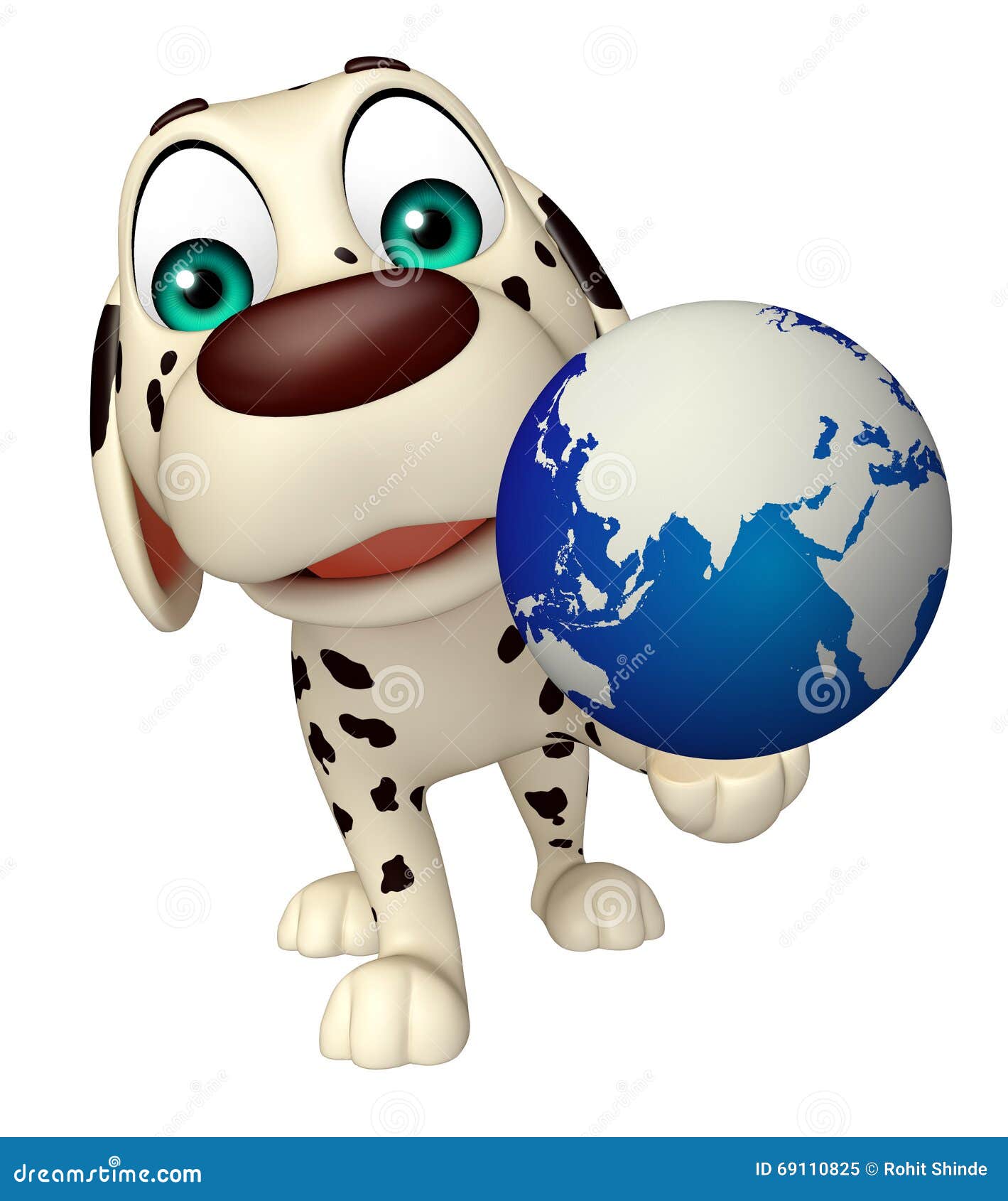 Dog Cartoon Characte with Earth Stock Illustration - Illustration of ...
