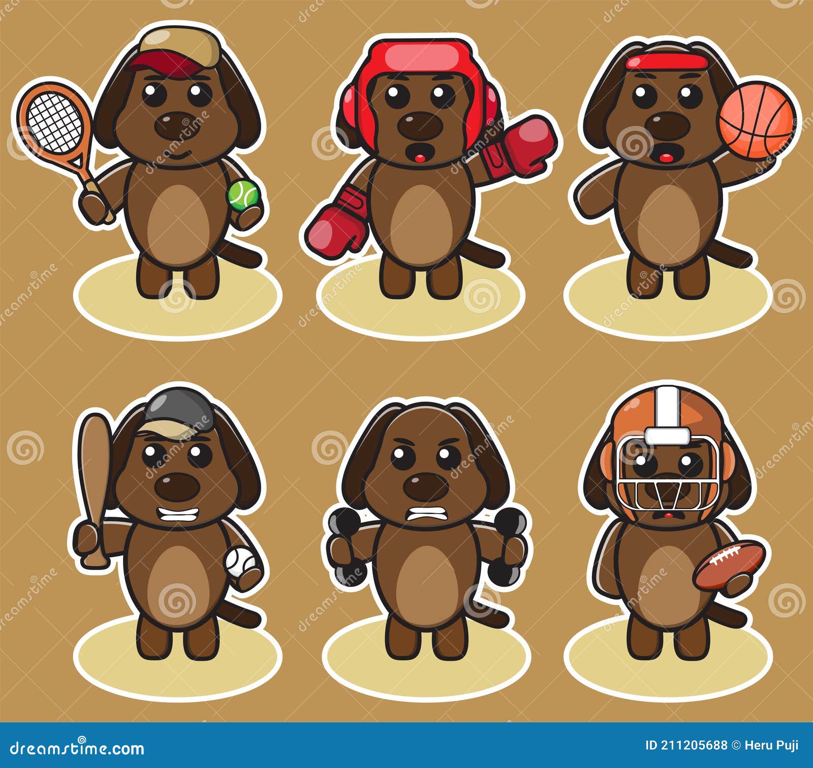 Vector Illustration of Cute Dog Sport Cartoon Set. Stock Vector ...