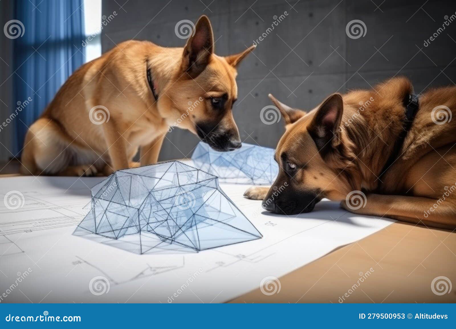 Dog And Cat Architects Drawing Blueprints For Angular Futuristic ...
