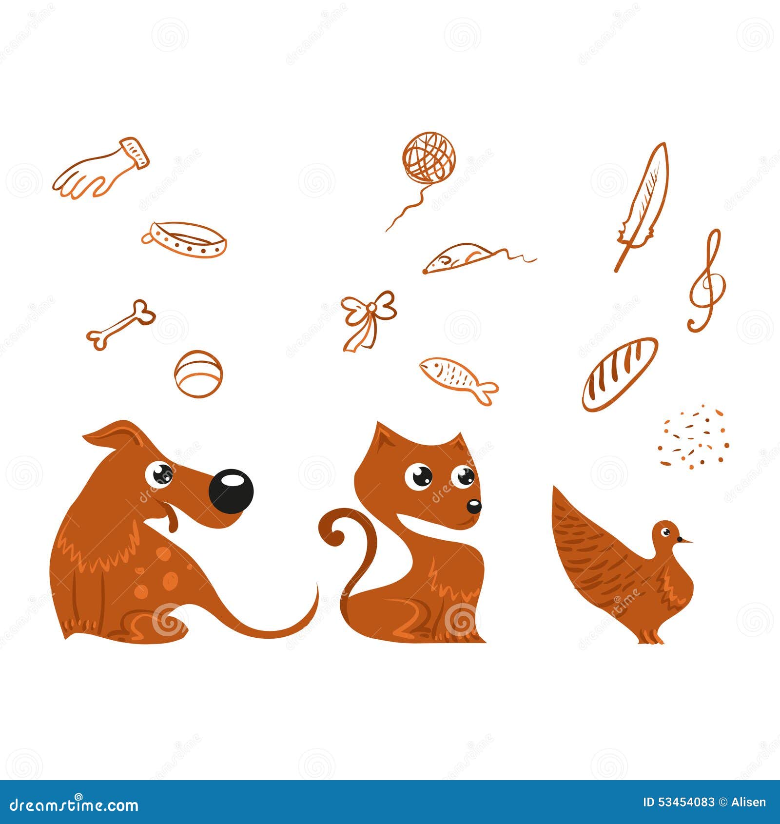 Dog, cat and bird set stock vector. Illustration of drawing - 53454083