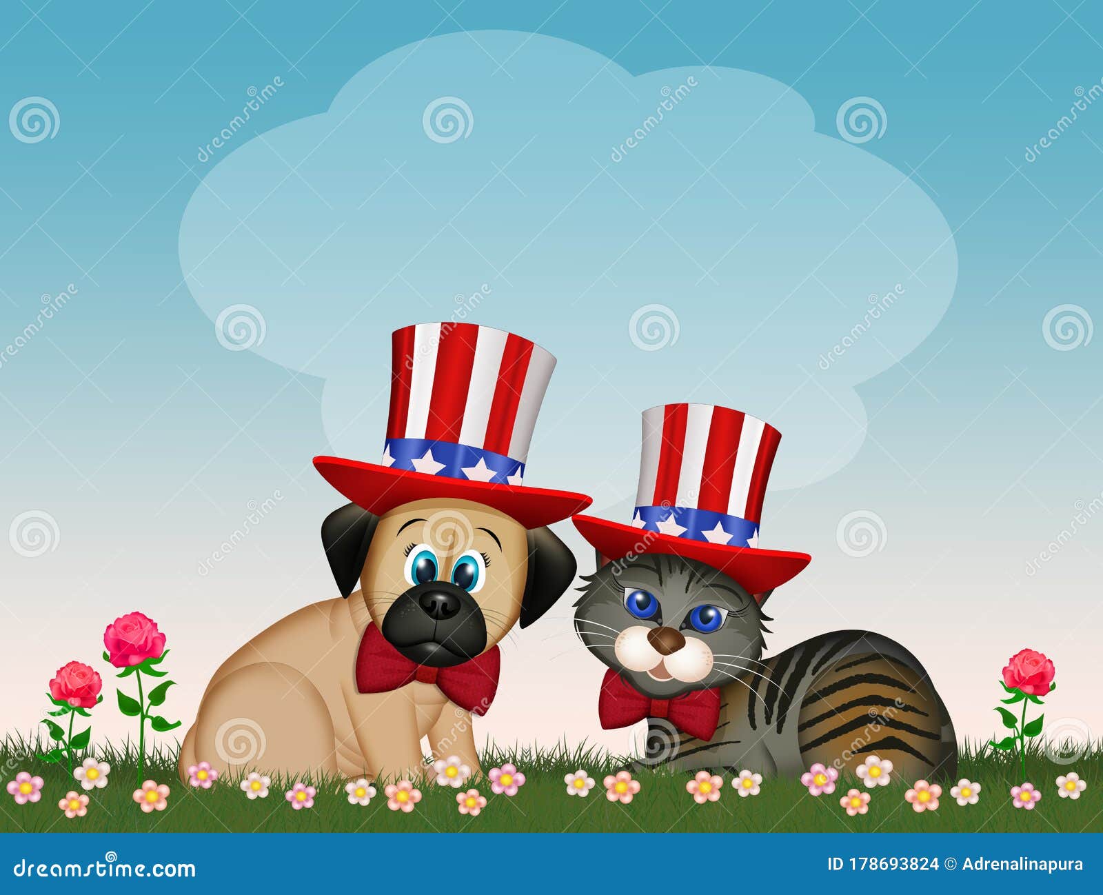 Dog and Cat Celebrate Independence Day Stock Illustration ...