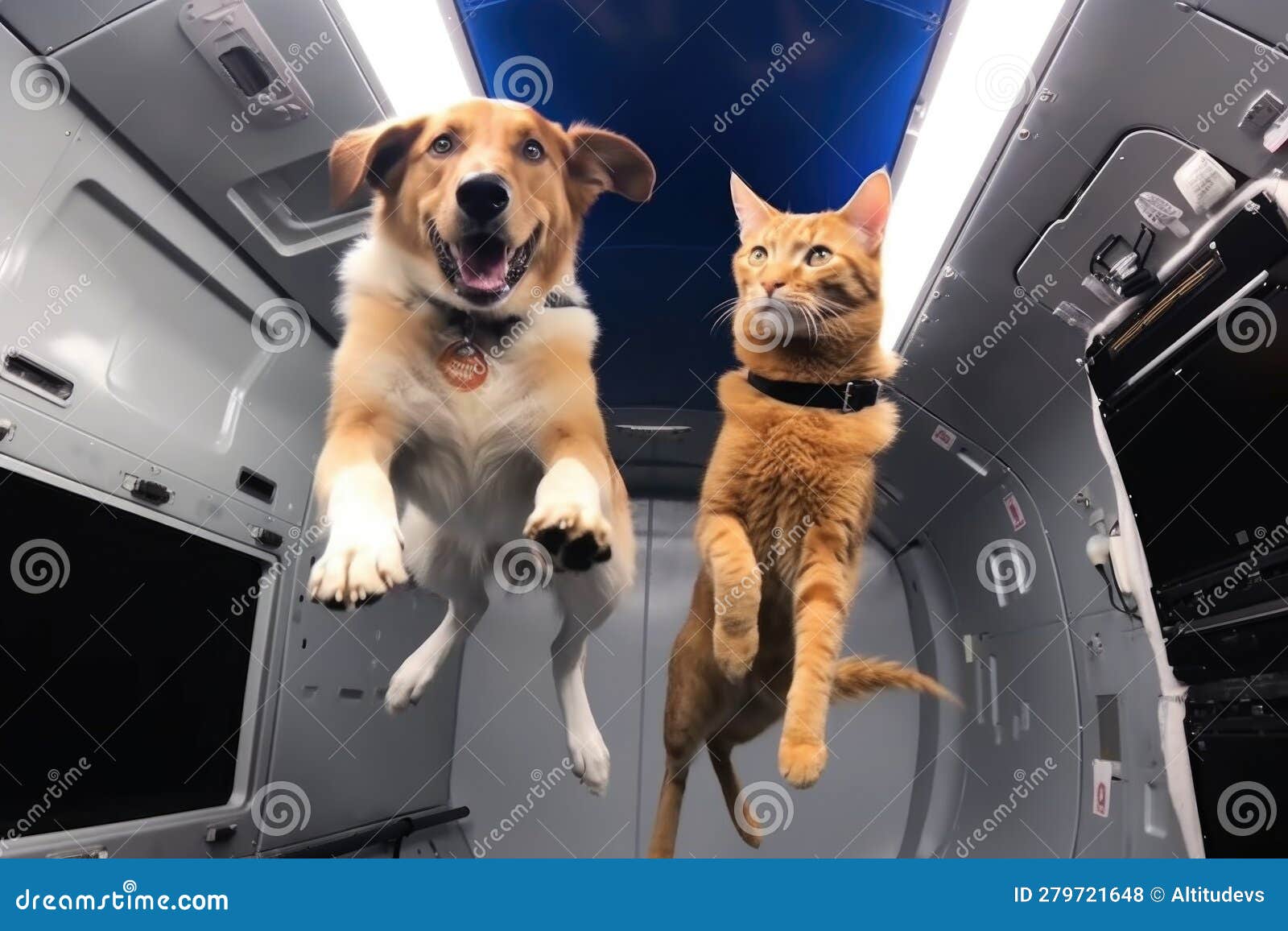 Dog and Cat Floating in Zero-gravity, Their Paws and Tails Drifting ... Dog and Cat Floating in Zero-gravity, Their Paws and Tails Drifting ...