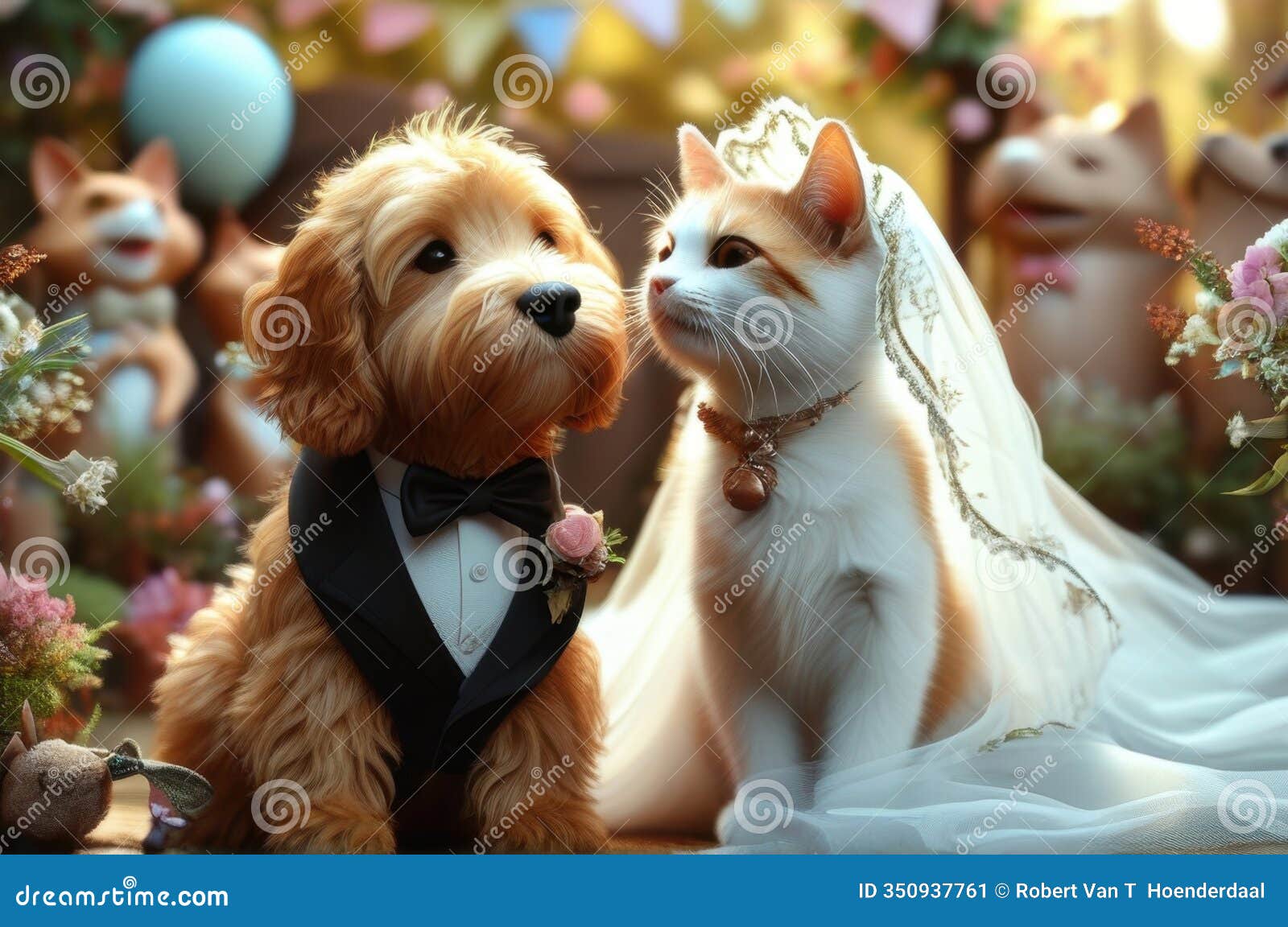 A Dog and Cat Getting Married at 20-12-2024 Stock Illustration ...