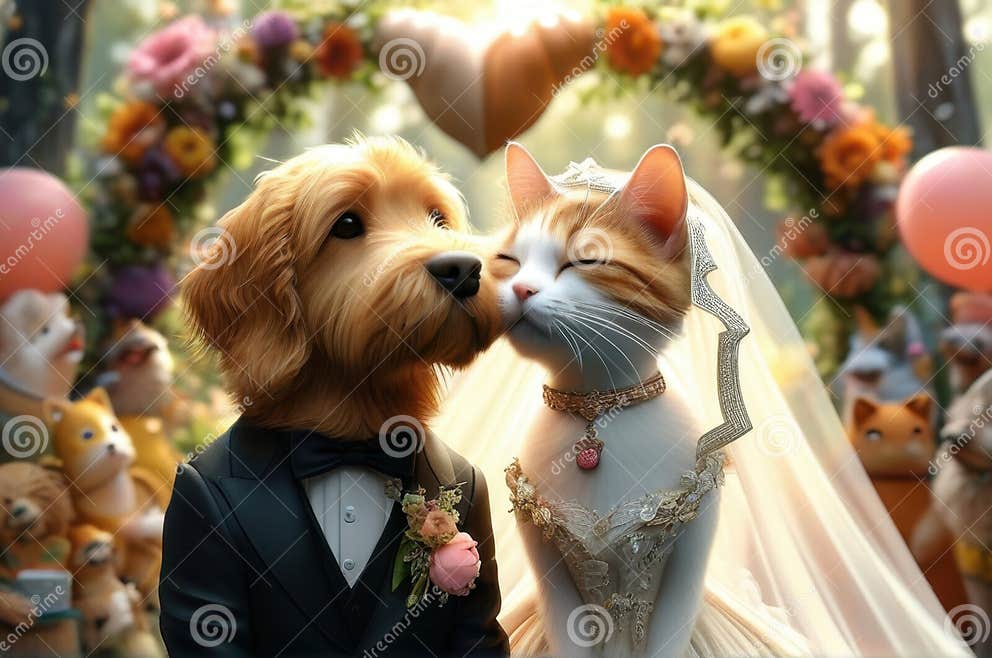A Dog and Cat Getting Married at 20-12-2024 Stock Illustration ...