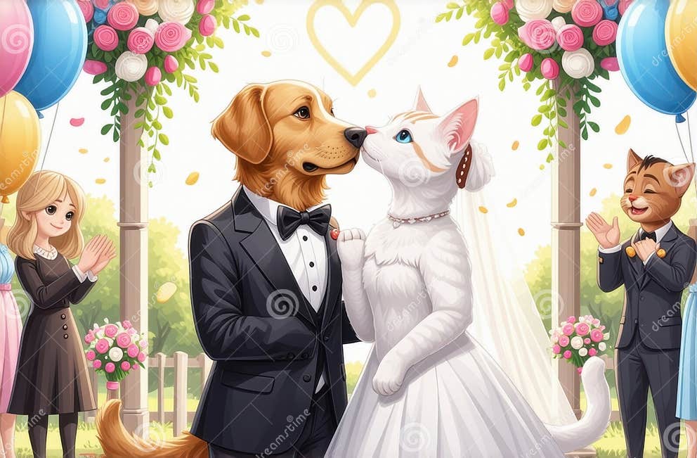 A Dog and Cat Getting Married at 20-12-2024 Stock Illustration ...