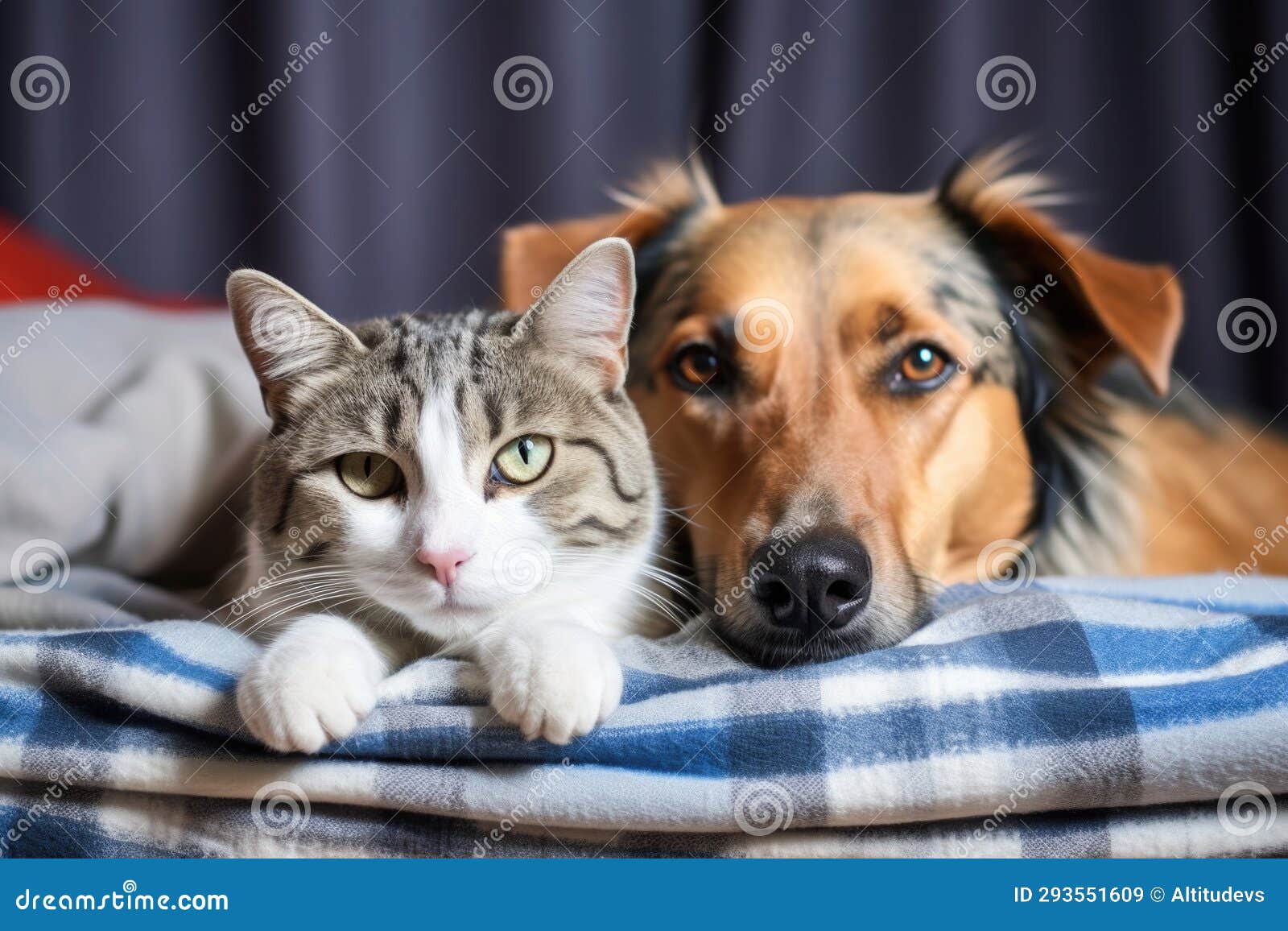 A Dog and Cat Laying on Separate Blankets Stock Image - Image of animal ...