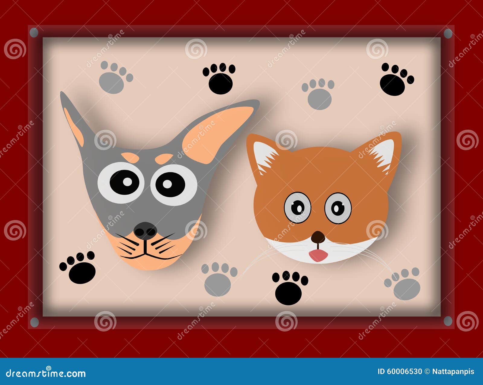 Dog and Cat in Picture Frame Stock Illustration - Illustration of ...