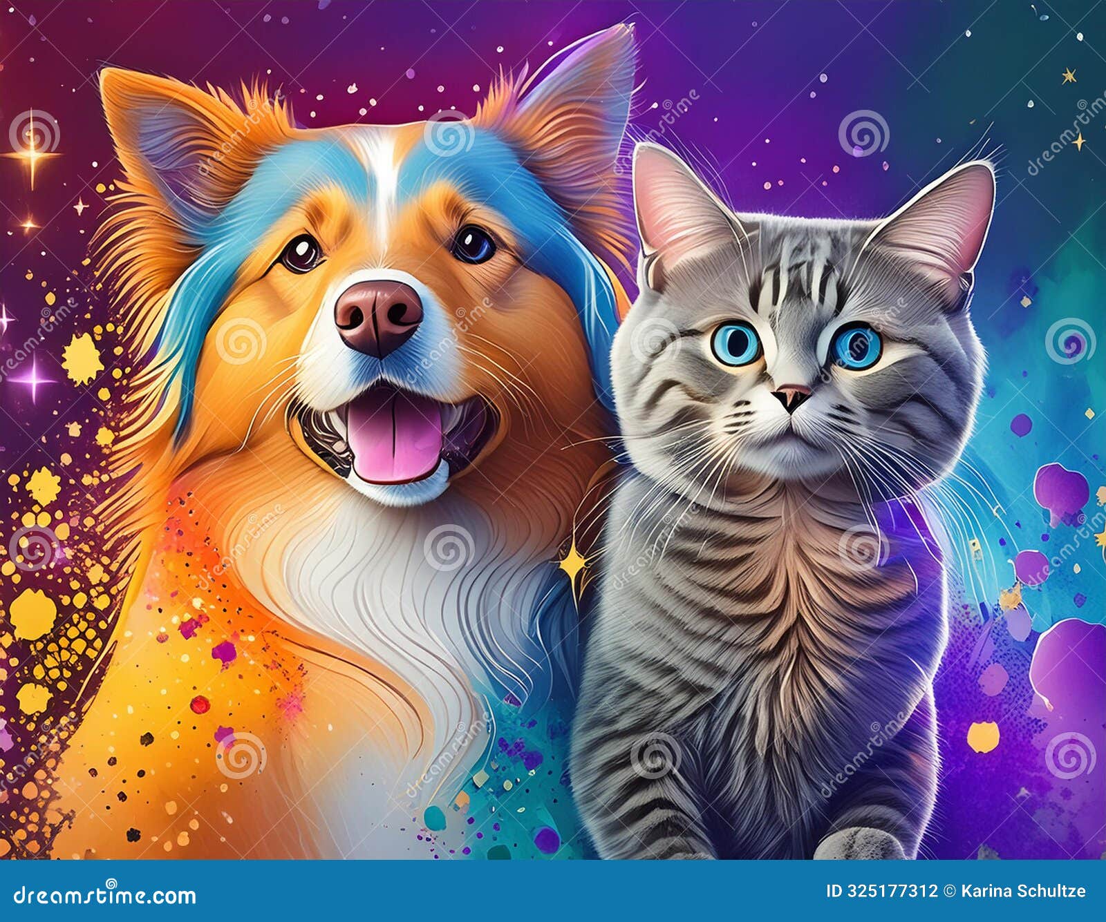 Dog and Cat the Same Size Color Splash Stock Illustration ...